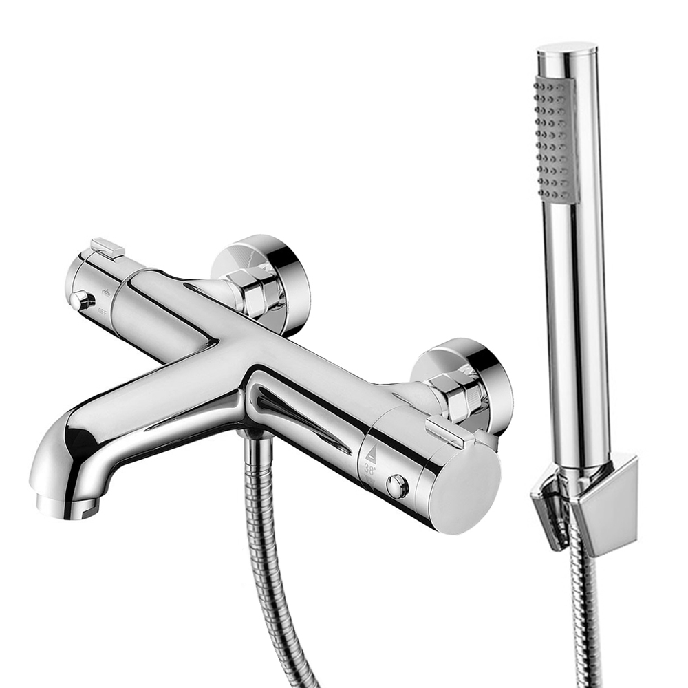 Oslo Chrome Wall Mounted Thermostatic Bath Shower Mixer Tap with Round ...