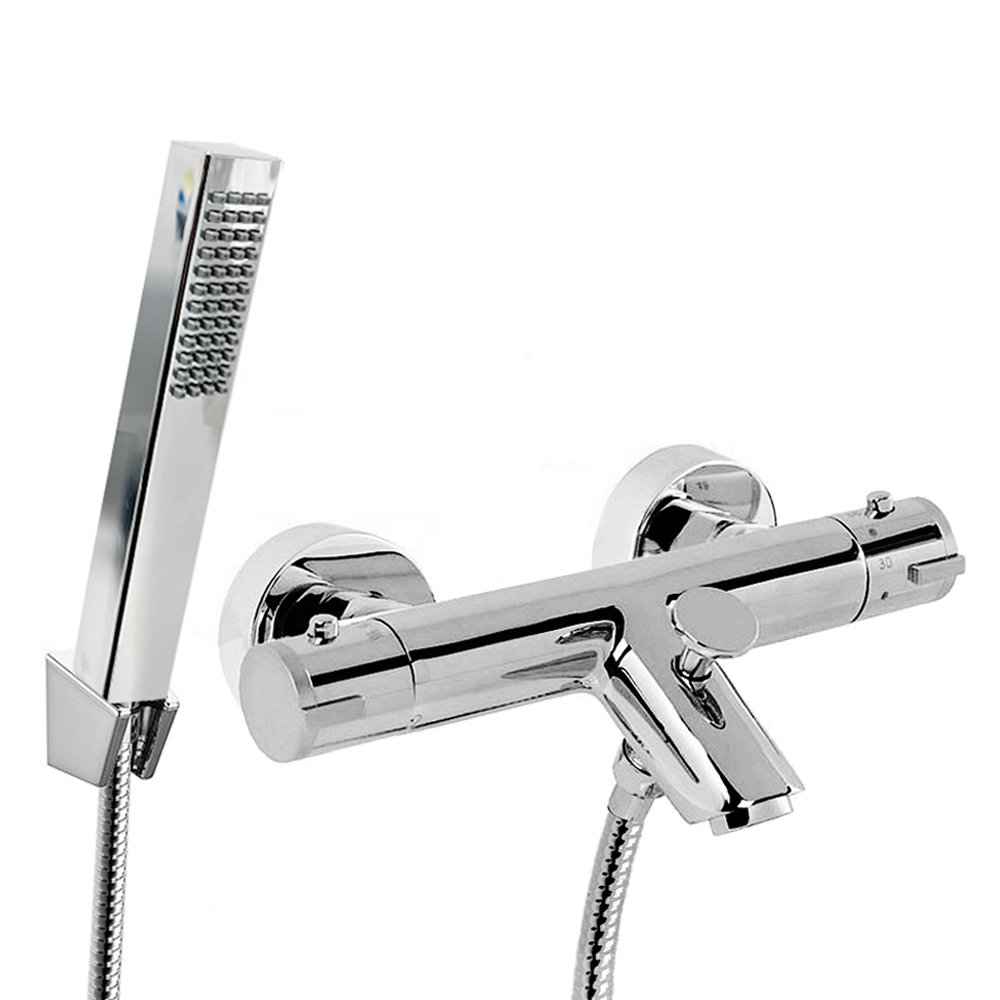 Soho Chrome Wall Mounted Thermostatic Bath Shower Mixer Tap with Square ...