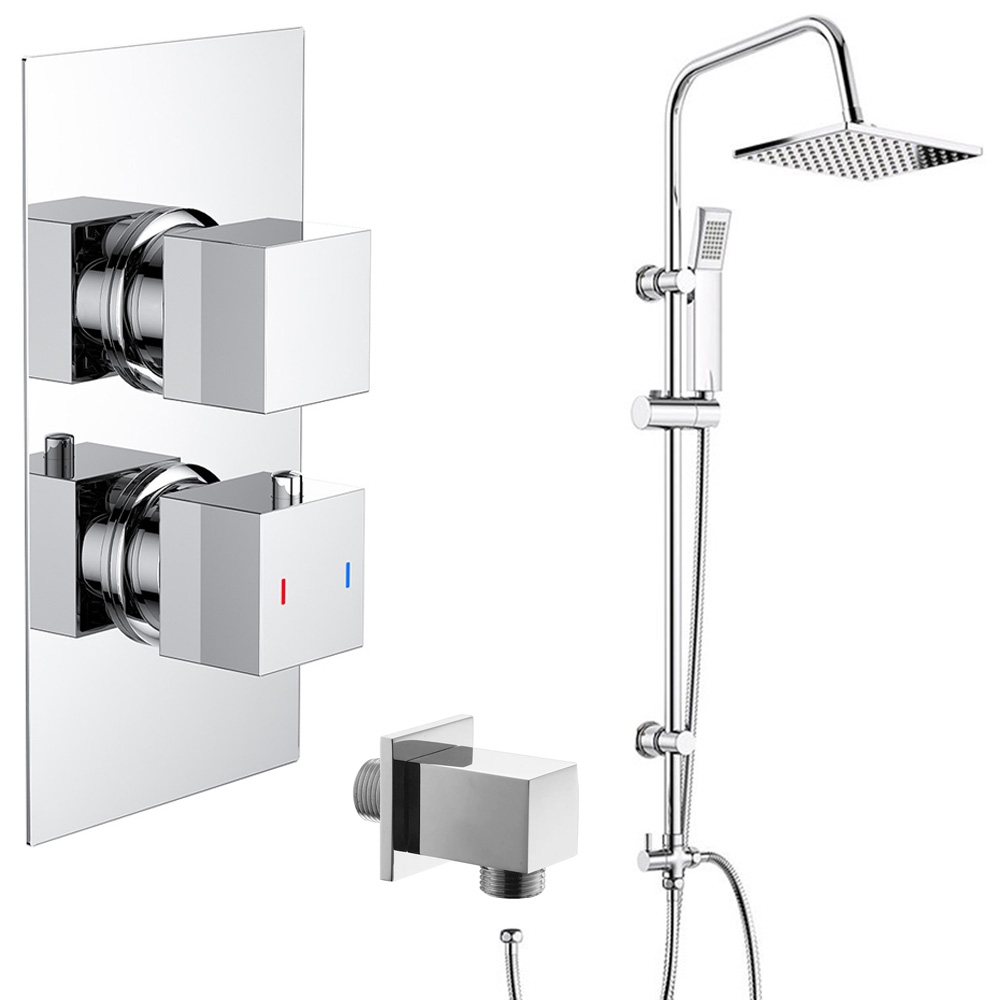 Chrome Square Dual Rigid Riser Shower Rail Kit with Dual Control ...