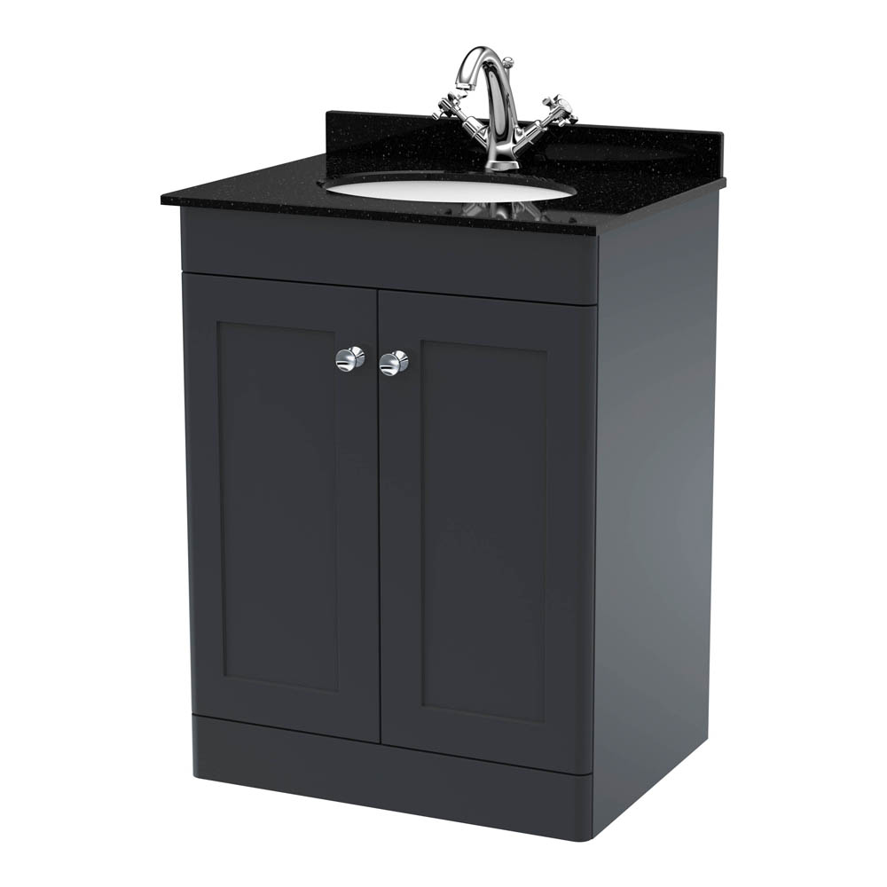 Nuie Classique 600mm Floor Standing 2-Door Vanity Unit & Round Black ...