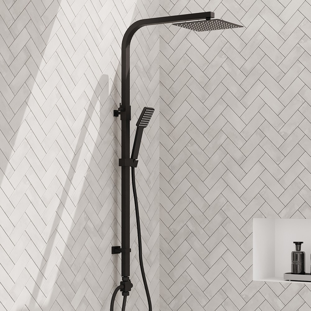 Matt Black Square Telescopic Rigid Riser Shower Rail Kit with ...