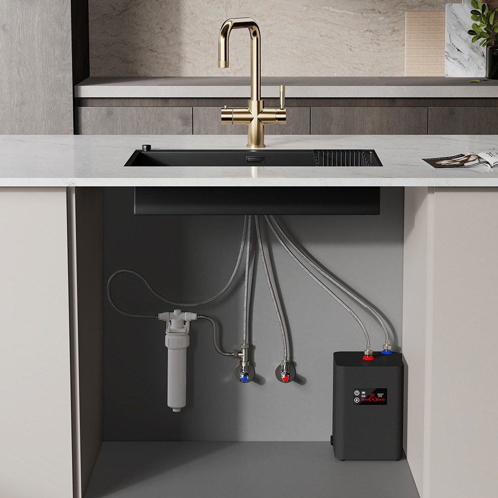 Mayfair Chrome 4-in-1 Instant Boiling Hot Water Knurl Design Kitchen Tap - Complete Kit - HKT26C ...