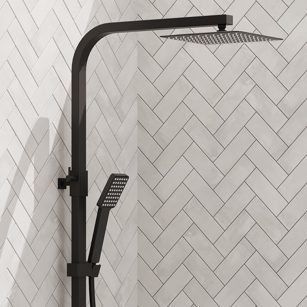 Matt Black Square Telescopic Rigid Riser Shower Rail Kit with ...