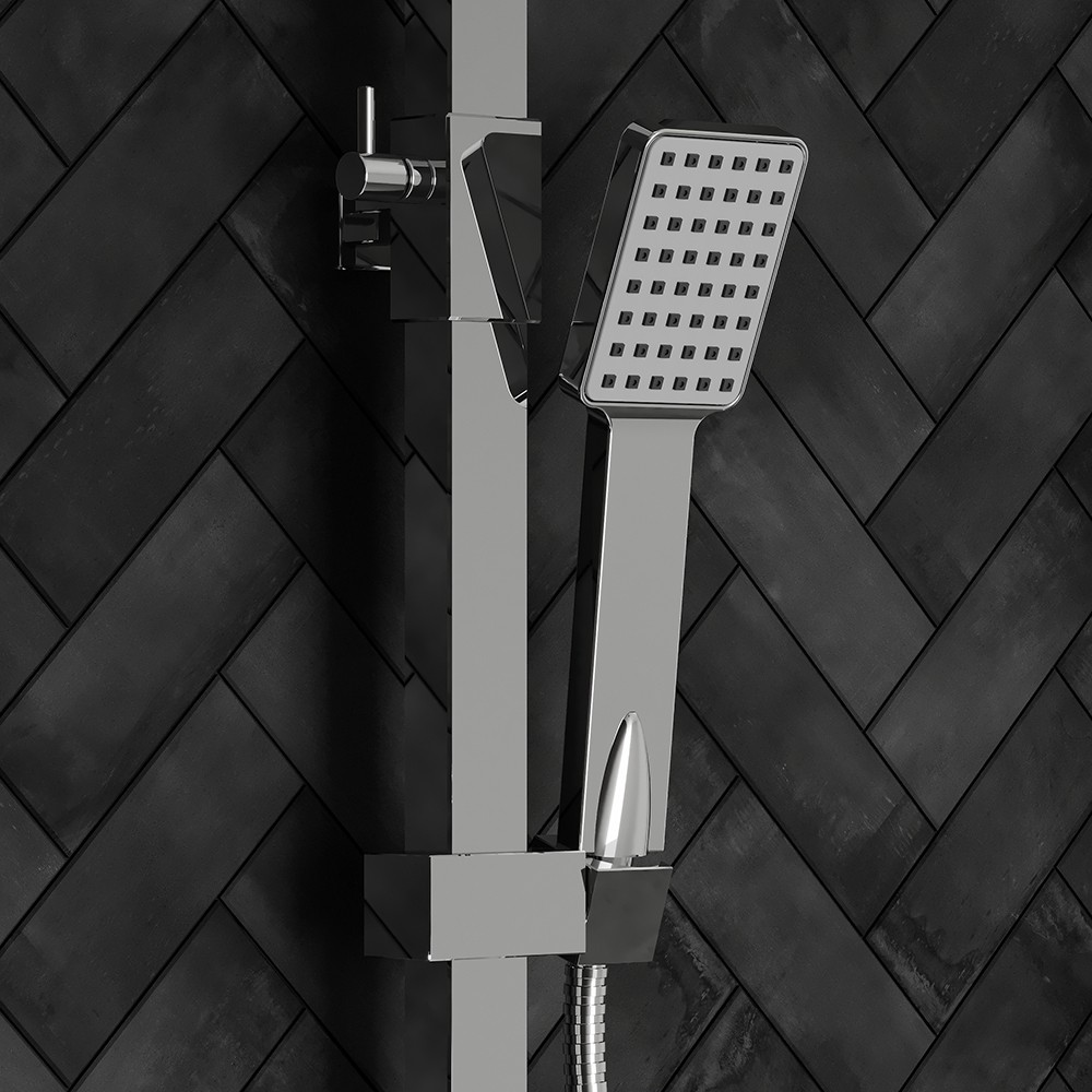 Chrome Square Telescopic Rigid Riser Shower Rail Kit with Thermostatic ...