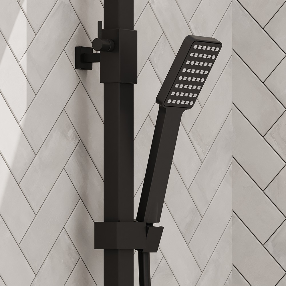 Matt Black Square Telescopic Rigid Riser Shower Rail Kit with ...