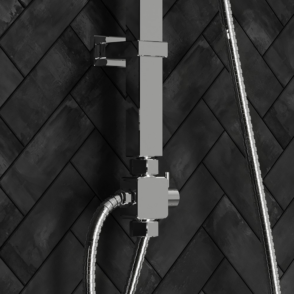 Chrome Square Telescopic Rigid Riser Shower Rail Kit with Thermostatic ...