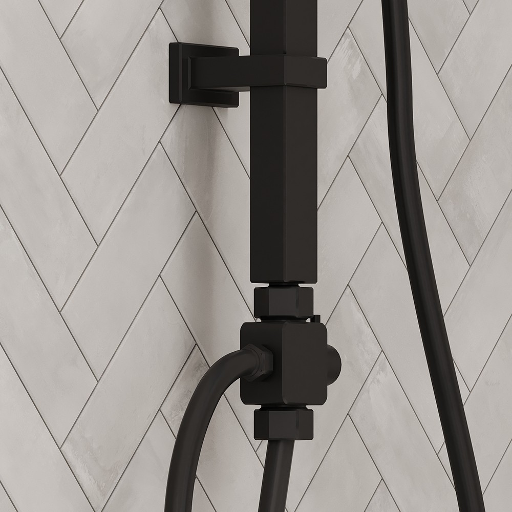 Matt Black Square Telescopic Rigid Riser Shower Rail Kit with ...