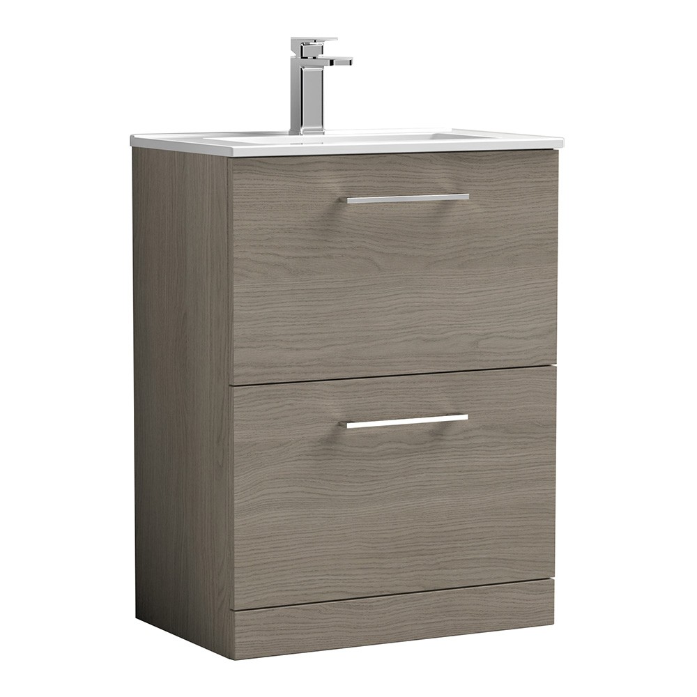 Nuie Arno 600mm Floor Standing 2-Drawer Vanity Unit & Minimalist Basin ...
