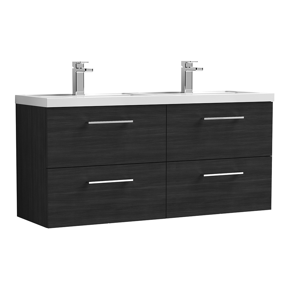 Nuie Arno 1200mm Wall Hung 4-Drawer Vanity Unit & Polymarble Double ...