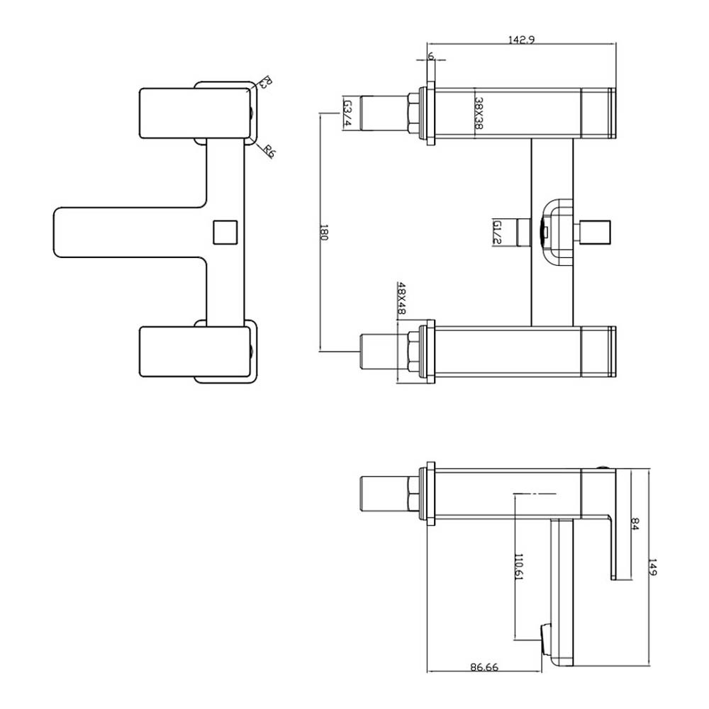 Axos Matt Black Deck Mounted Bath Shower Mixer Tap & Square 3 Way ...
