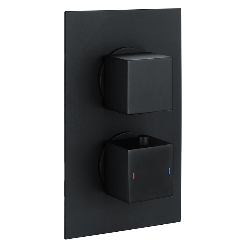 Matt Black Modern Square Concealed Thermostatic Shower Mixer Valve Dual ...
