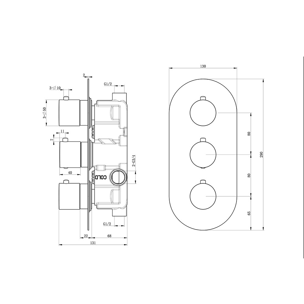 Triple Control Matt Black Round Concealed Thermostatic Shower Mixer ...