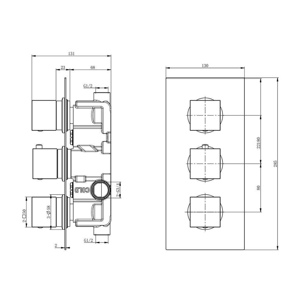 Triple Control Matt Black Square Concealed Thermostatic Shower Mixer ...