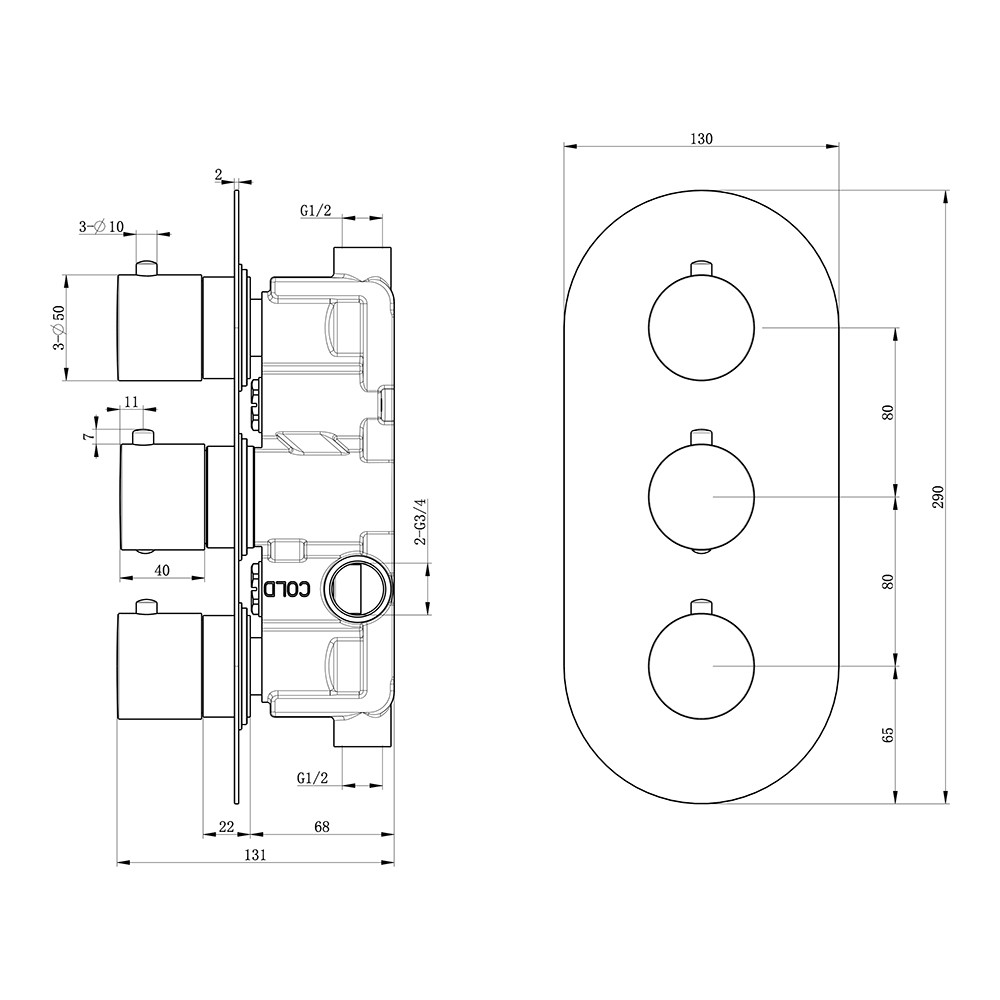 Triple Control Brushed Brass Round Concealed Thermostatic Shower Mixer ...