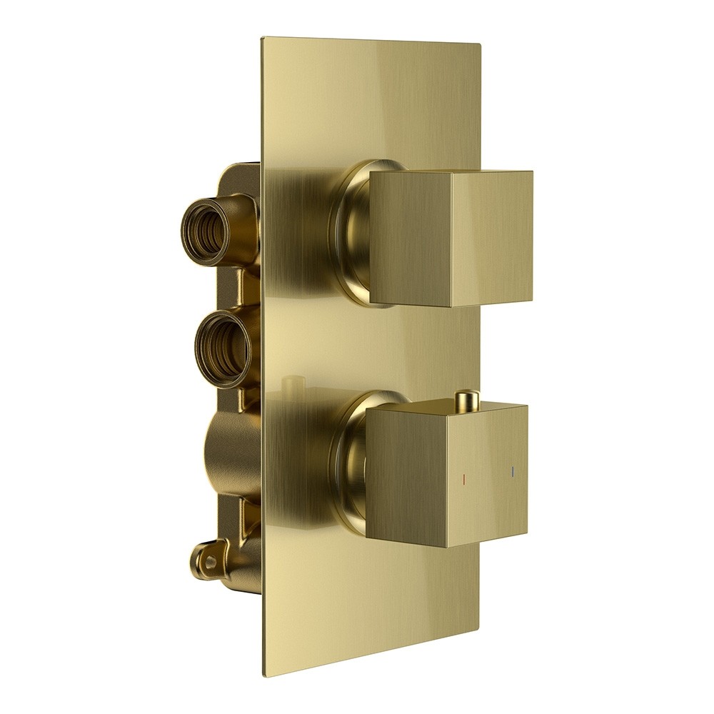 Brushed Brass Modern Square Concealed Thermostatic Shower Mixer Valve ...