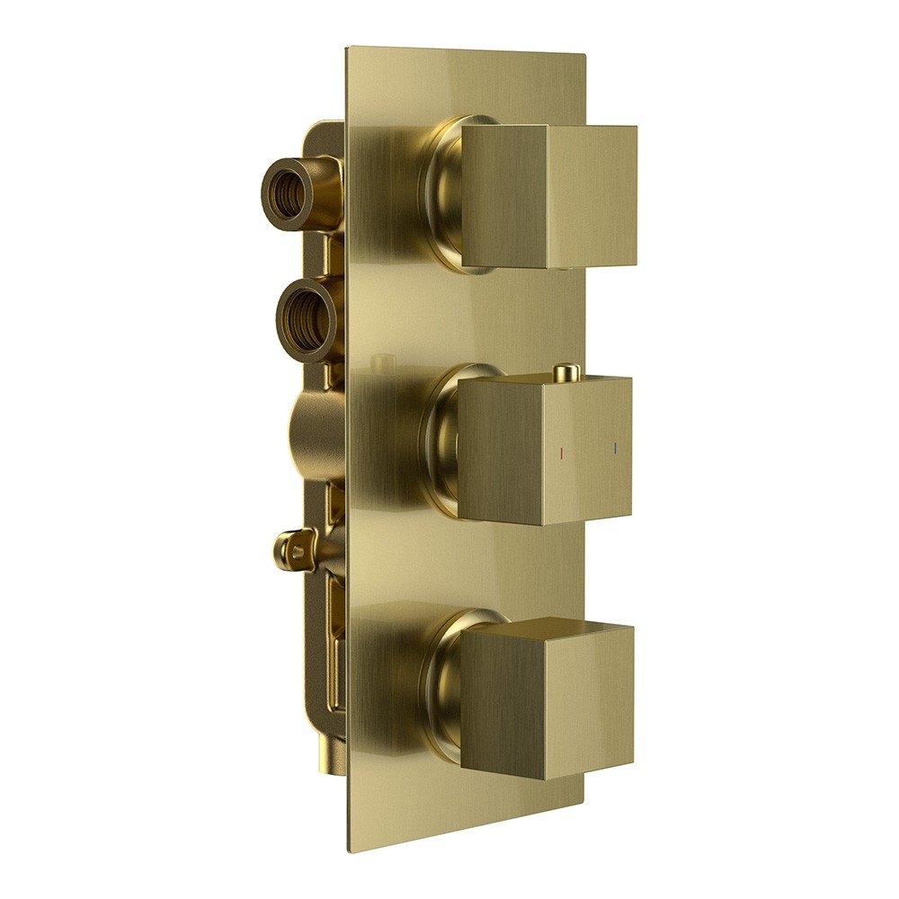 Triple Control Brushed Brass Square Concealed Thermostatic Shower Mixer ...