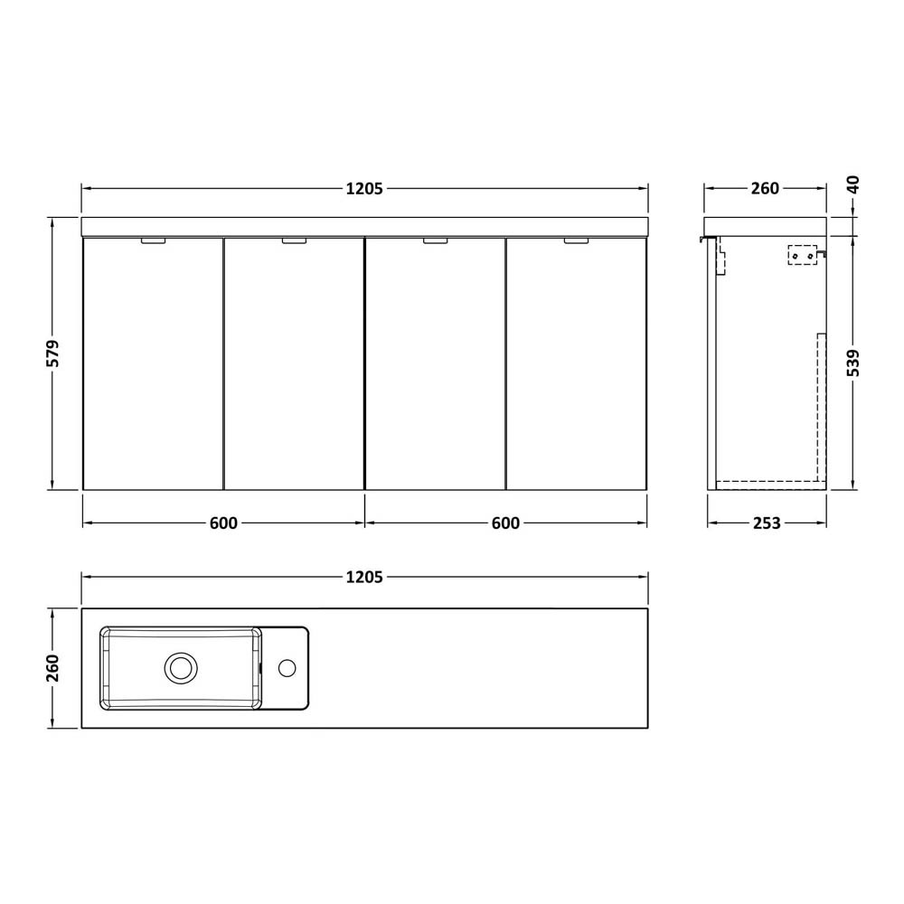 Hudson Reed Fusion 1200mm Wall Hung 4-Door Vanity Unit & Polymarble ...
