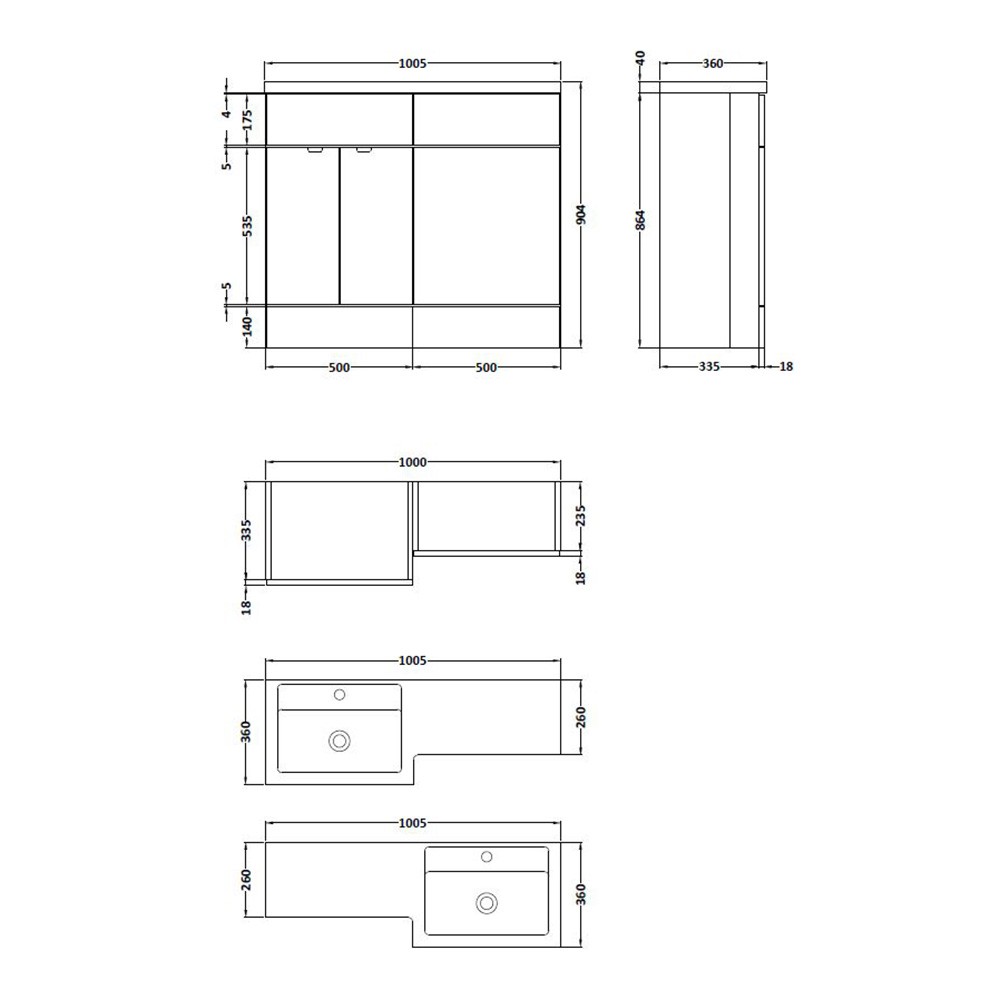 Hudson Reed Fusion 1000mm Floorstanding Combination Vanity Unit, WC ...