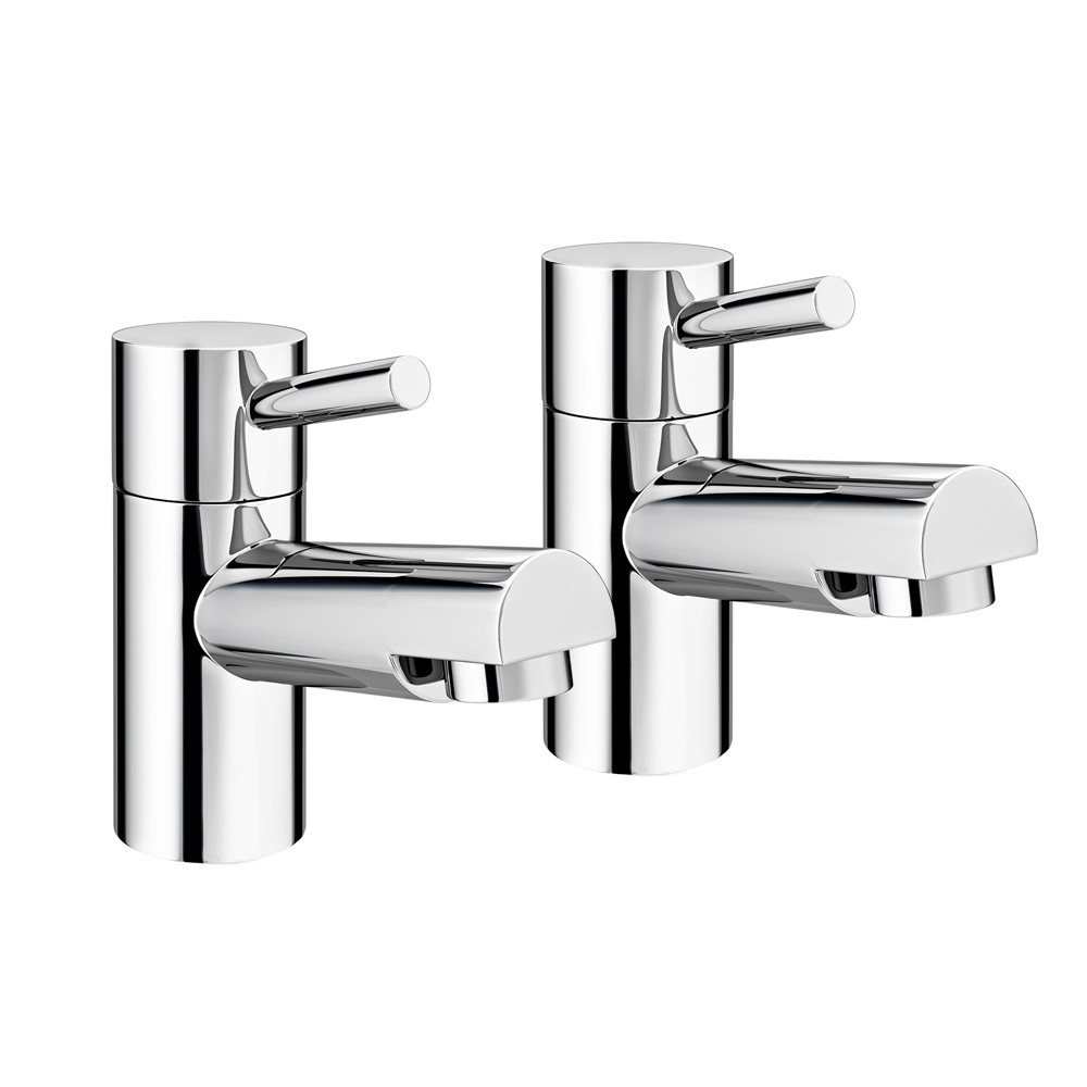 Charlton Chrome Deck Mounted Basin Pillar Taps Pair - Modern Rounded ...