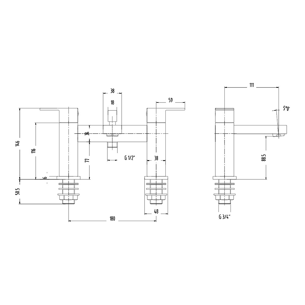 Eden Matt Black Deck Mounted Bath Shower Mixer Tap & Square 3 Way ...