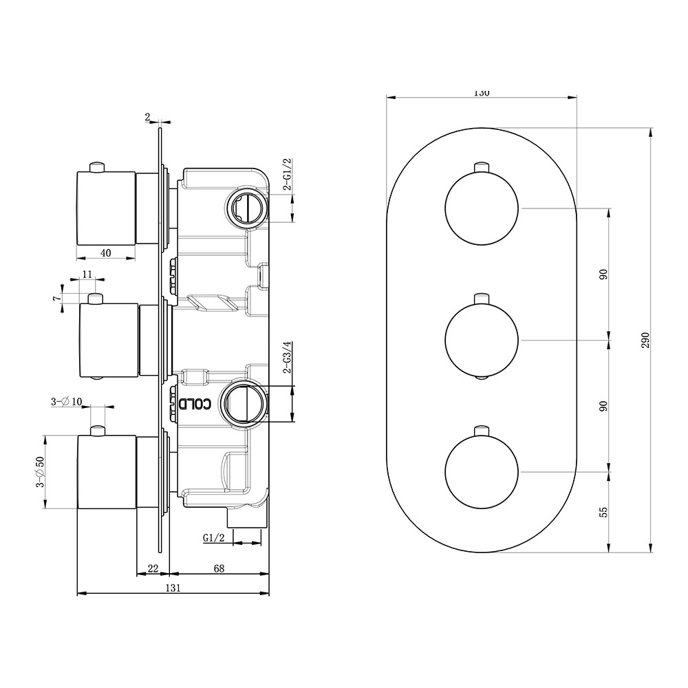 Triple Control Chrome Round Concealed Thermostatic Shower Mixer Valve ...