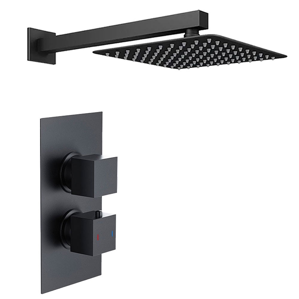 Dual Control Matt Black Square Concealed Thermostatic Shower Mixer ...
