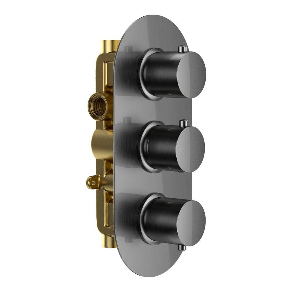 Triple Control Gunmetal Grey Round Concealed Thermostatic Shower Mixer ...