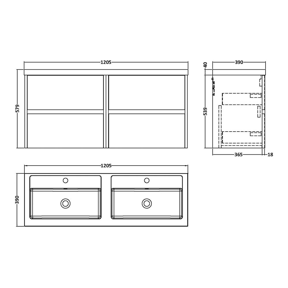Hudson Reed Havana 1200mm Wall Hung 4-Drawer Unit & Double Polymarble ...