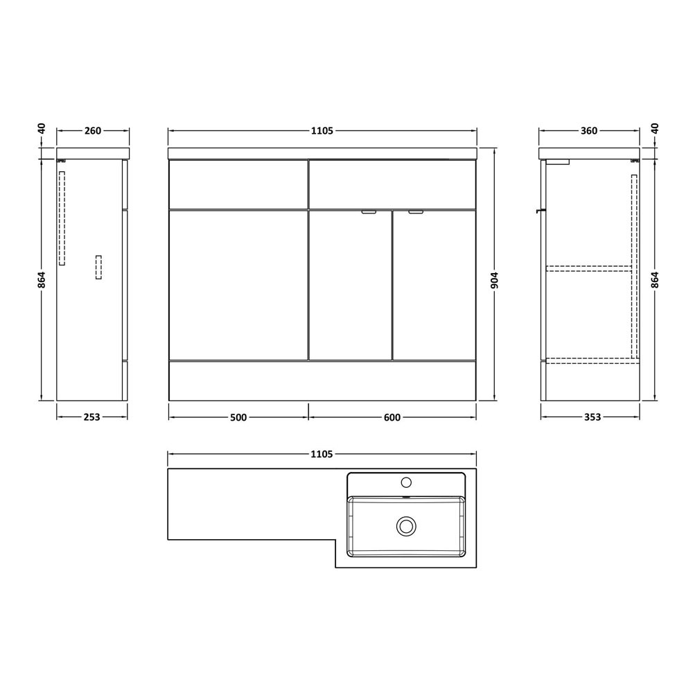 Hudson Reed Fusion 1100mm Floorstanding Combination Vanity Unit, WC ...