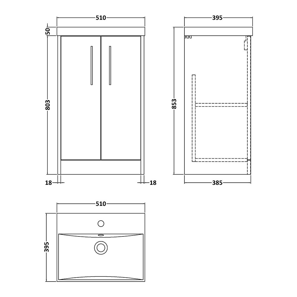 Hudson Reed Juno 500mm Floorstanding 2-Door Vanity Unit & Thin-Edge ...