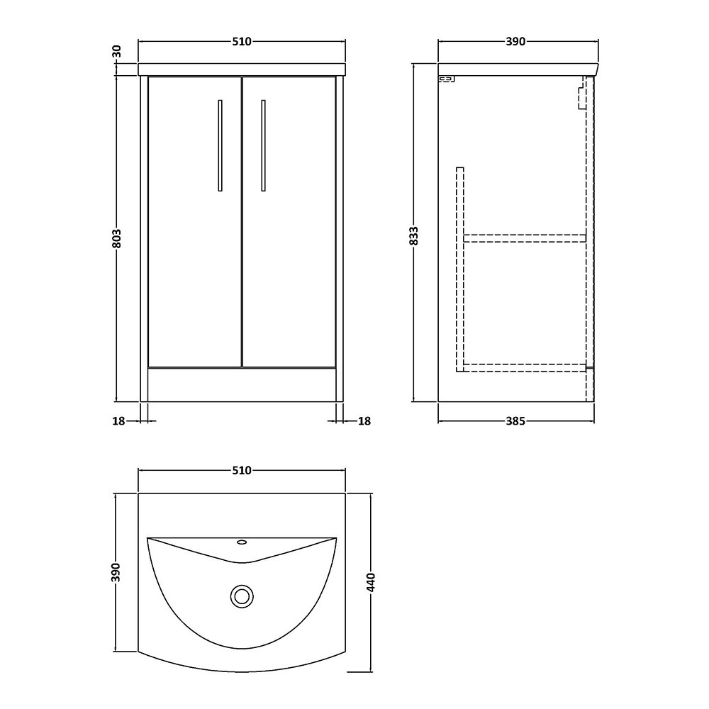 Hudson Reed Juno 500mm Floorstanding 2-Door Vanity Unit & Curved Basin ...