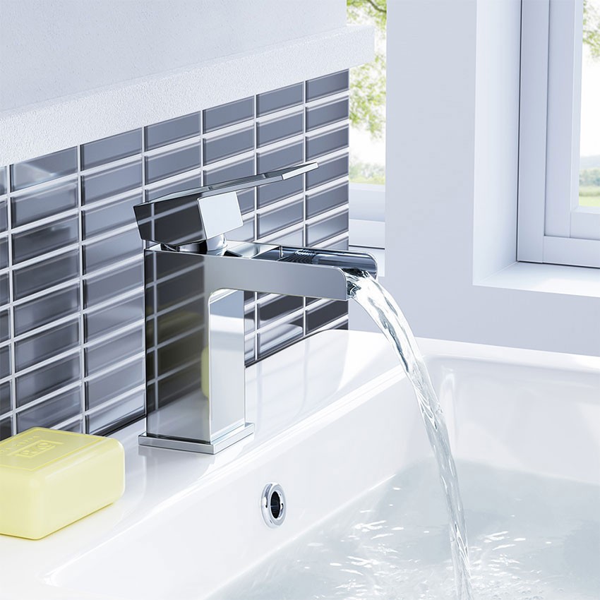 Kensington Chrome Deck Mounted Mono Waterfall Basin Mixer Tap - Modern ...