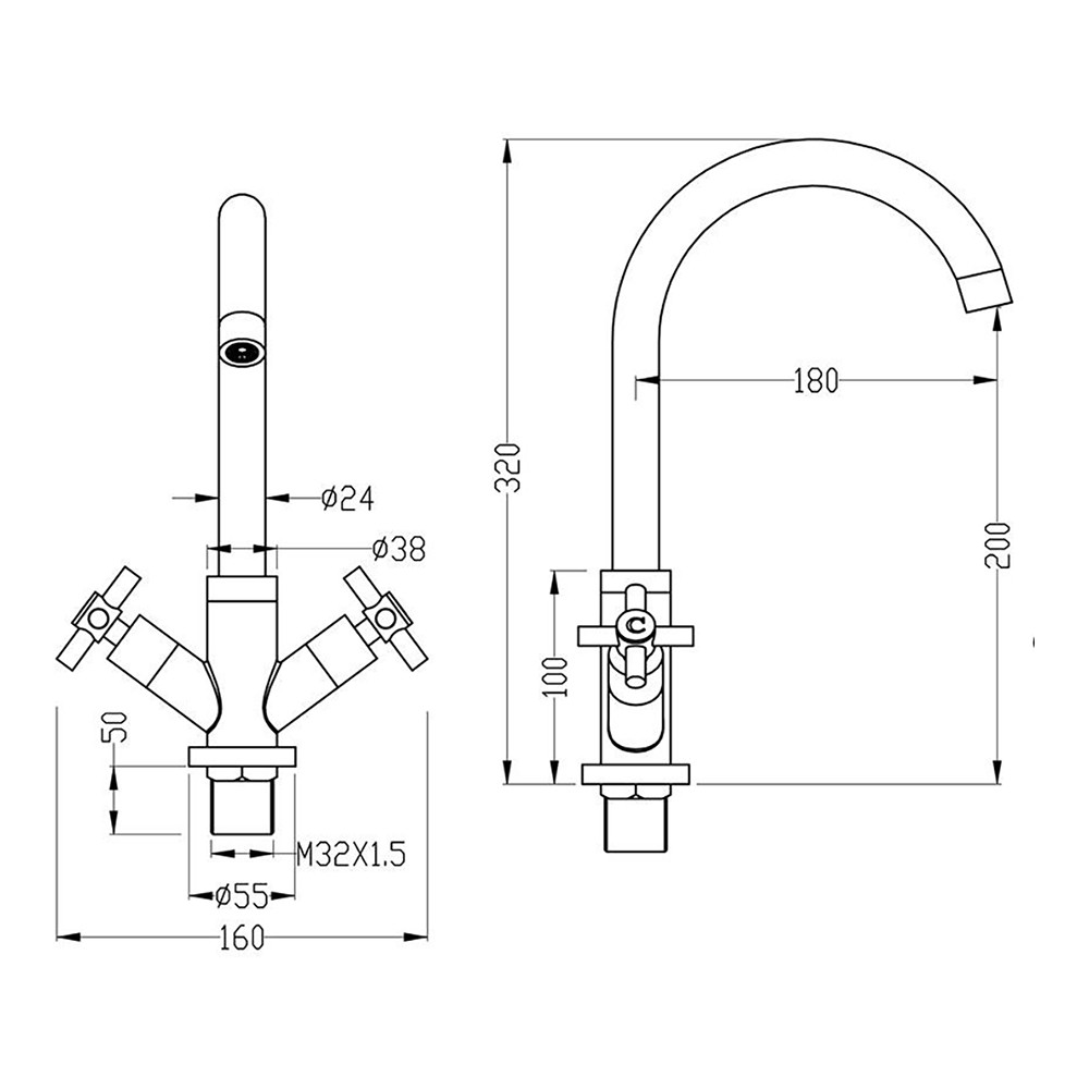 Mayfair Chrome Modern Dual Knob Monoblock Kitchen Mixer Tap - KT13C ...
