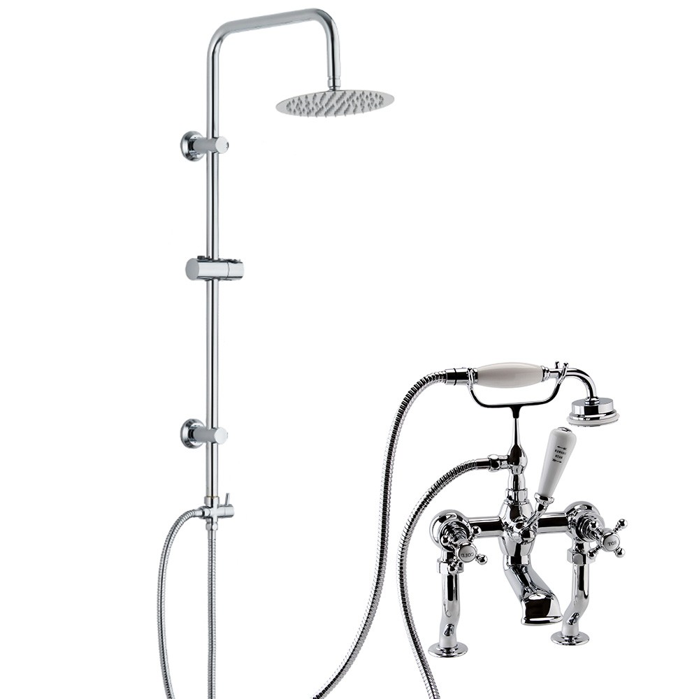 Langham Traditional Chrome Deck Mounted Bath Shower Mixer Tap & Round 3 ...