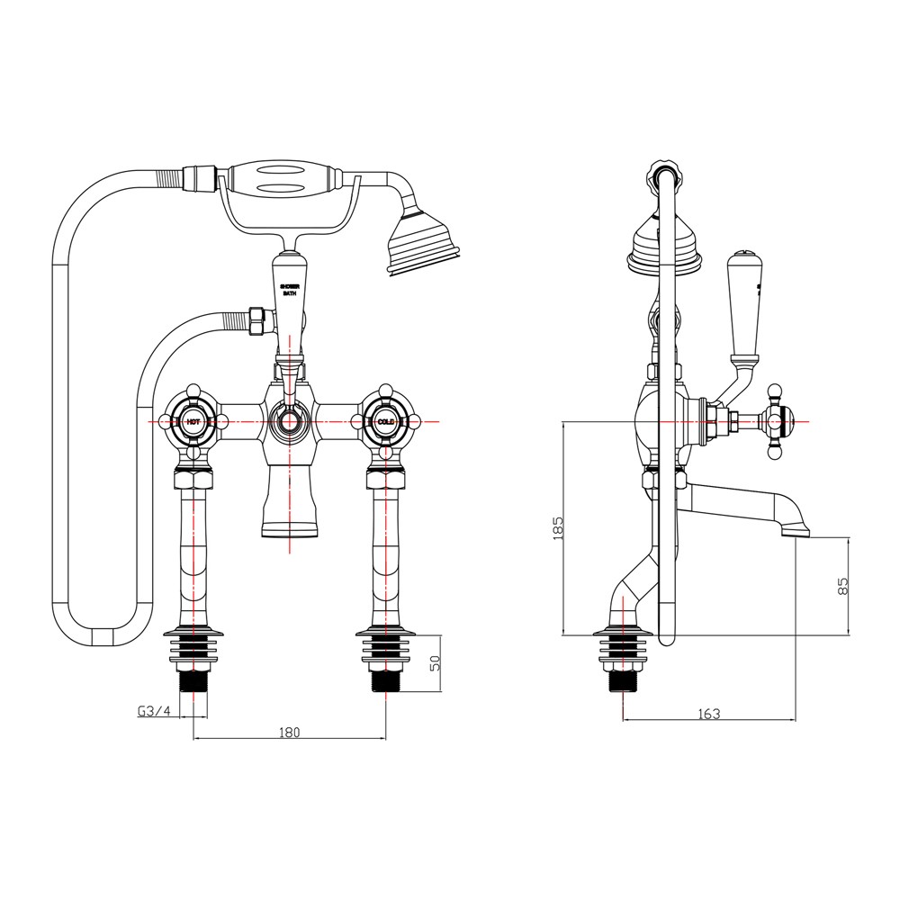 Langham Traditional Chrome Deck Mounted Bath Shower Mixer Tap ...