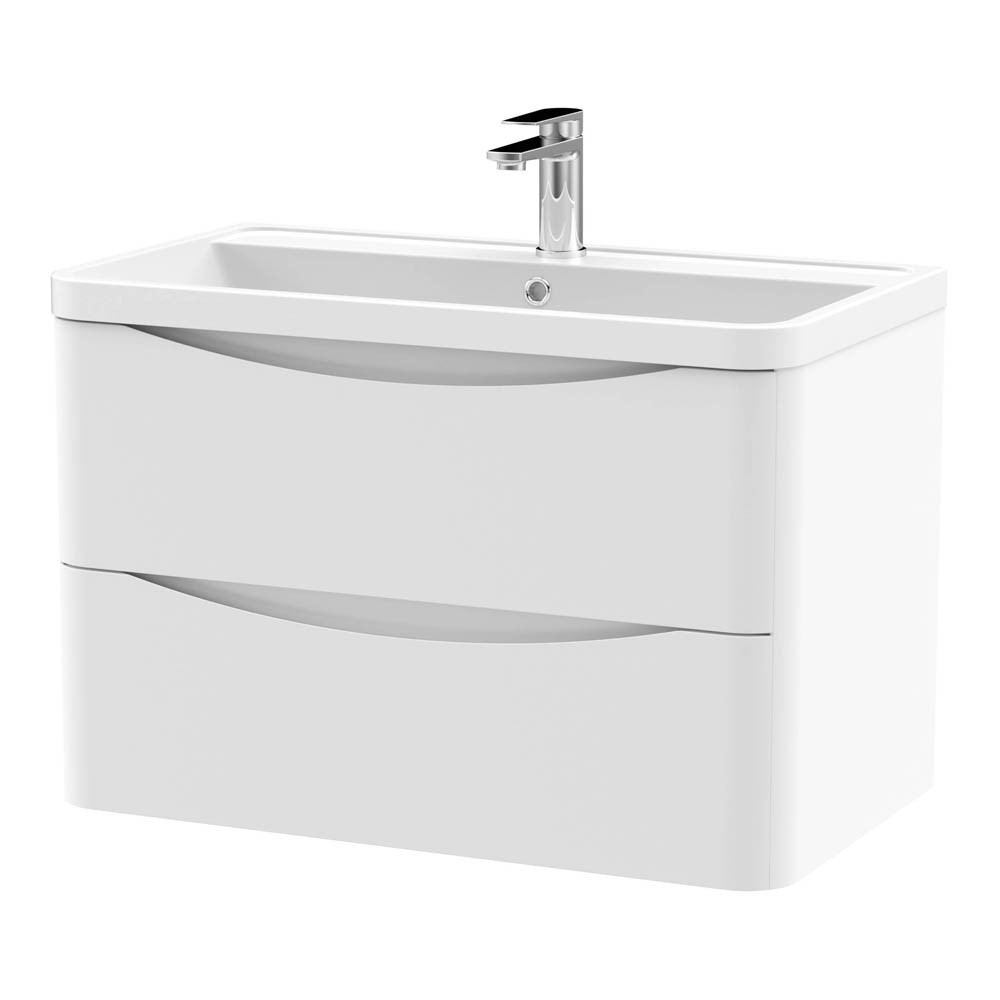Nuie Lunar 800mm Wall Hung 2-Drawer Vanity Unit & Polymarble Basin 1TH ...
