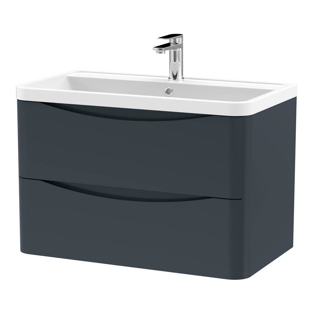 Nuie Lunar 800mm Wall Hung 2-Drawer Vanity Unit & Polymarble Basin 1TH ...