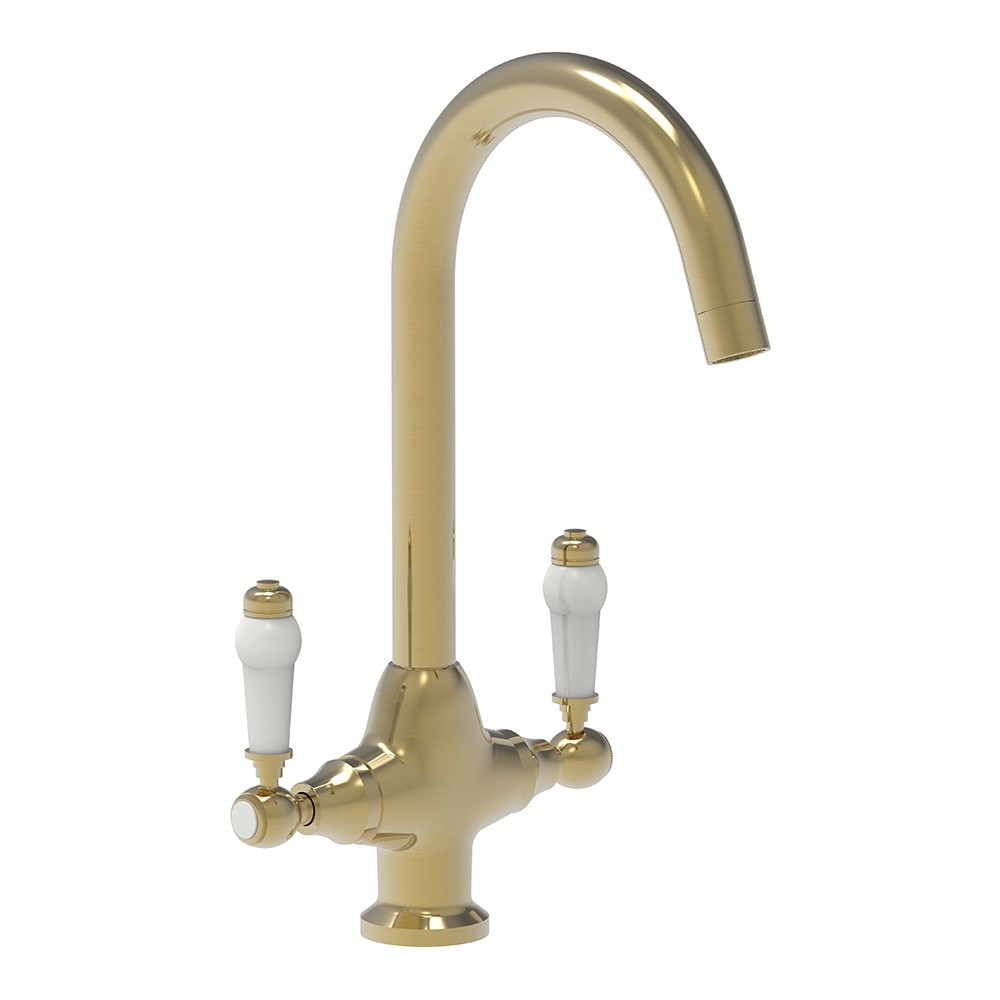 Manor Brushed Brass Traditional Dual Lever Monoblock Kitchen Mixer Tap ...