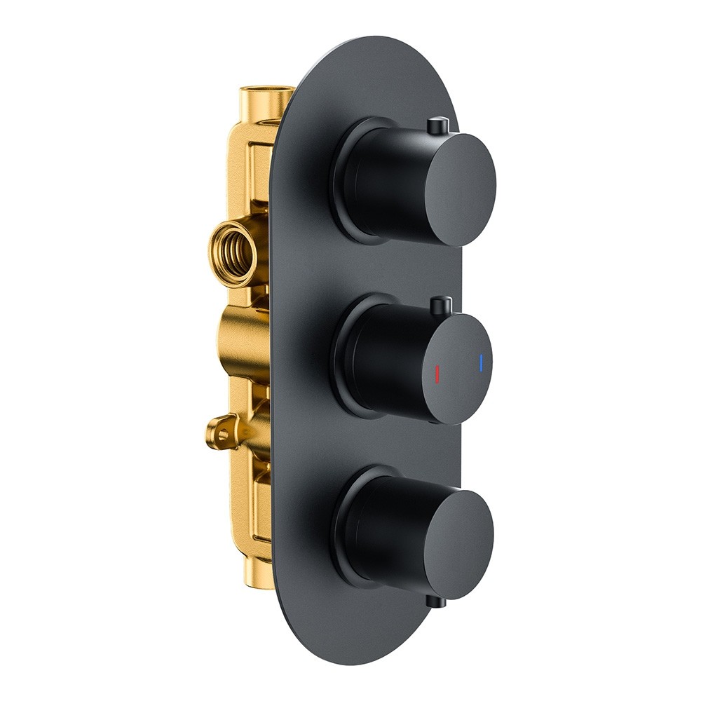 Triple Control Matt Black Round Concealed Thermostatic Shower Mixer ...