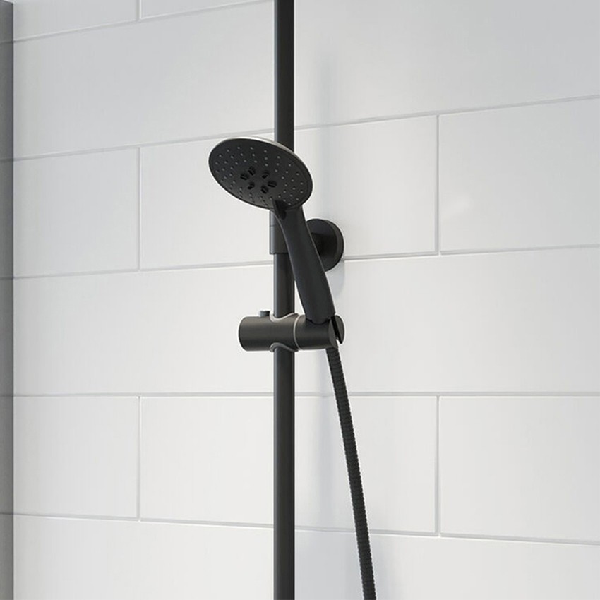 Soho Matt Black Thermostatic Telescopic Rigid Riser Shower Mixer Set ...