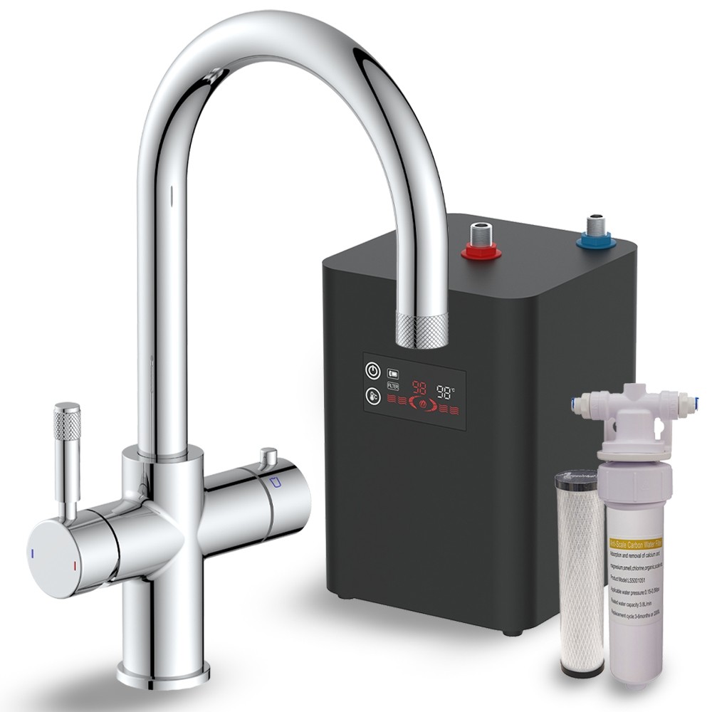 Mayfair Chrome 4-in-1 Instant Boiling Hot Water Knurl Design Kitchen Tap - Complete Kit - HKT26C ...