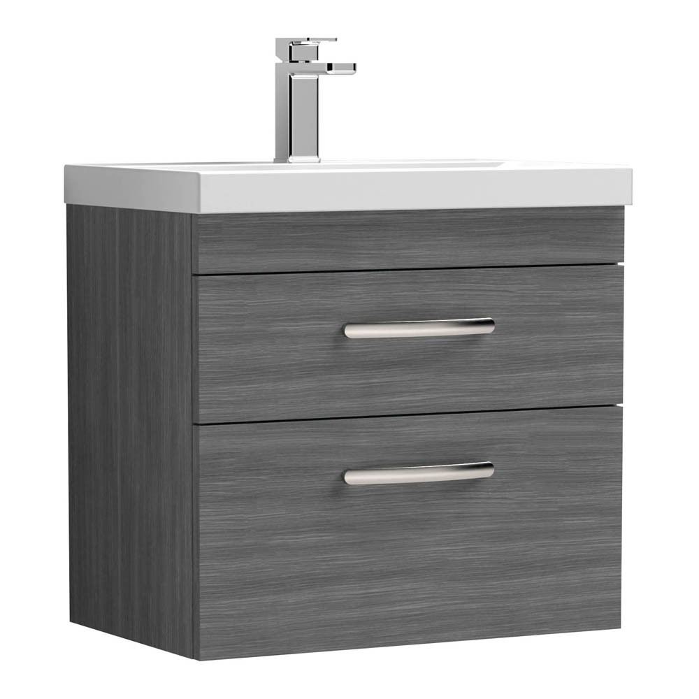 Nuie Athena 600mm Wall-hung 2-Drawer Vanity Unit with Mid-Edge Basin ...
