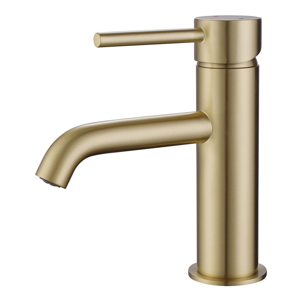 Oslo Brushed Brass Deck Mounted Mono Basin Mixer Tap - Modern Round ...