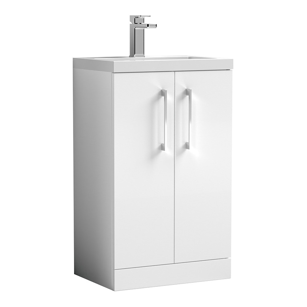 Nuie Arno Compact 500mm Floor Standing 2-Door Vanity Unit & Polymarble ...