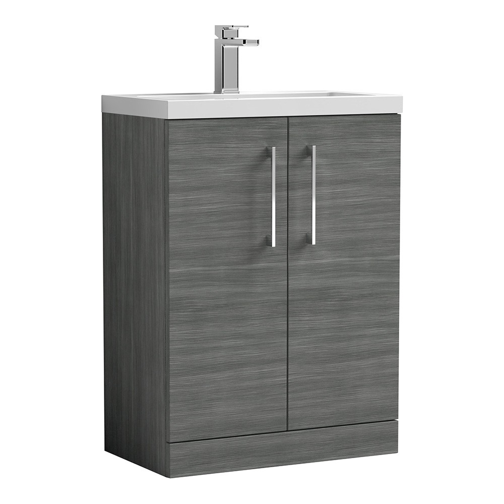 Nuie Arno Compact 600mm Floor Standing 2-Door Vanity Unit & Polymarble ...