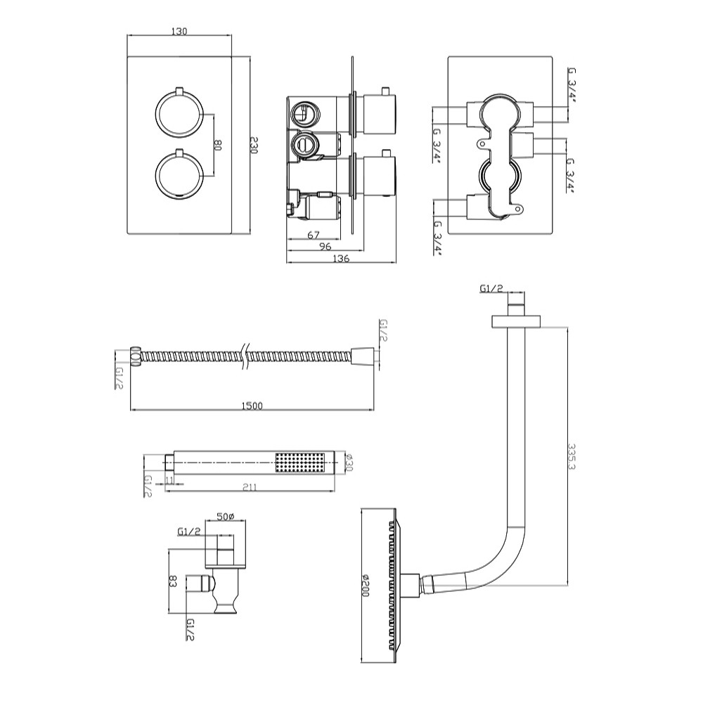 Dual Control Matt Black Round Concealed Thermostatic Shower Mixer Valve ...