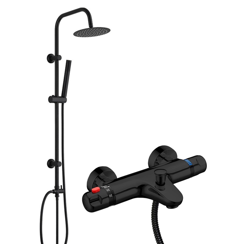 Eaton Matt Black Wall Mounted Thermostatic Bath Shower Mixer Tap & 3 ...
