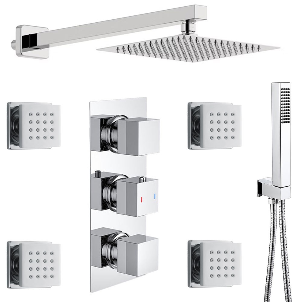 Triple Control Chrome Square Concealed Thermostatic Shower Mixer Valve ...