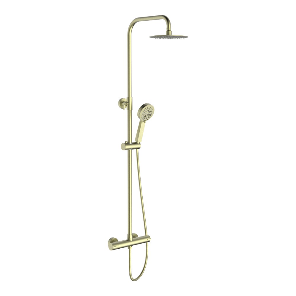 Soho Brushed Brass Thermostatic Bar Mixer Valve Telescopic Rigid Riser ...
