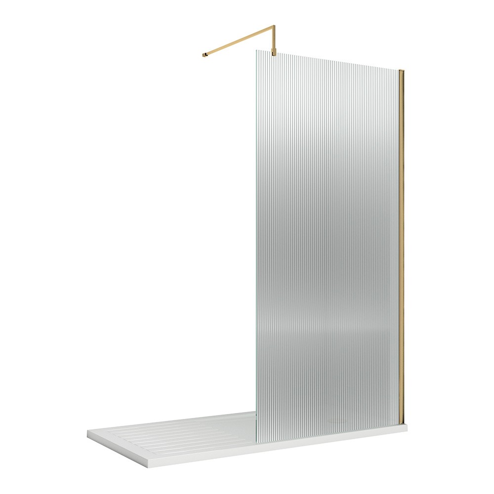 Nuie Fluted Wetroom Shower Screen with Brushed Brass Profile & Support ...